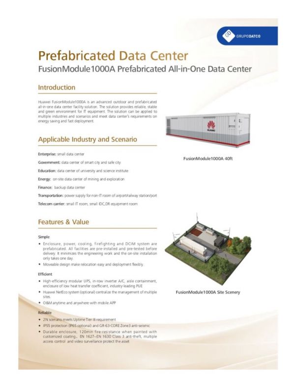 Datasheets / Data Center Huawei FusionModule1000 – Grupo Datco